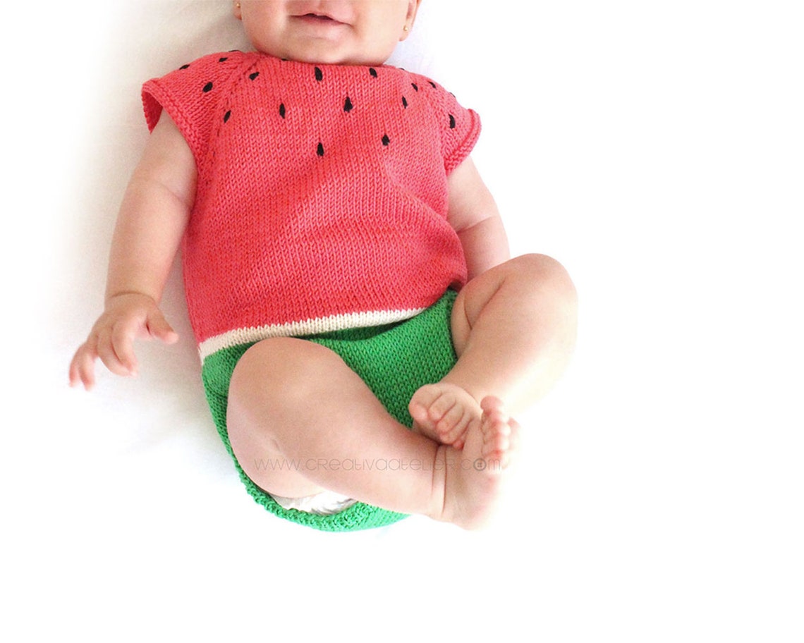 Watermelon Romper PDF Knitting Pattern Instant Download Size | Etsy