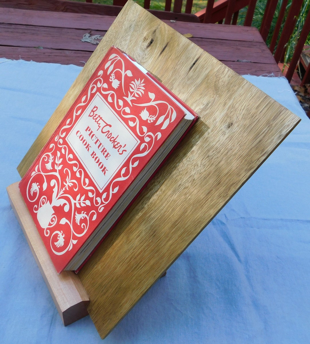 African Limba Wood Cookbook Stand With Live Edge Wood Base - Etsy