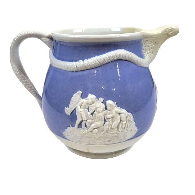 Antique John Turner Jug Pitcher Staffordshire Serpent Spout Sprig ...