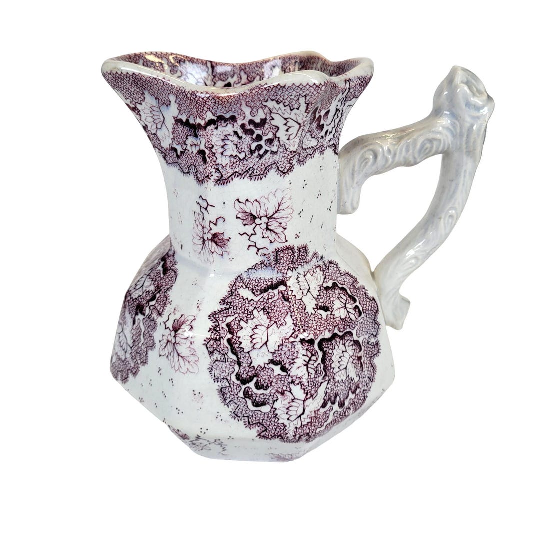 Antique Transferware Pitcher Hydra Jug Purple Floral New Stone China ...