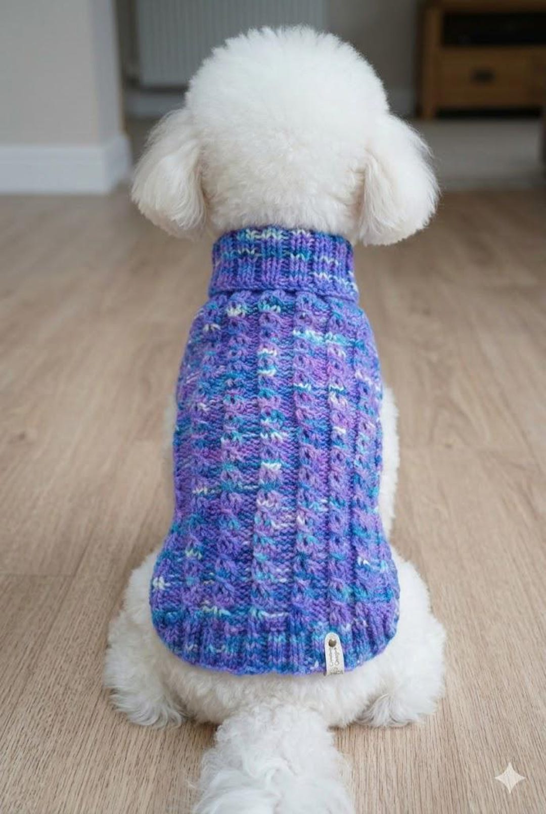 Hand Knitted Welsh Wool Dog Sweater – Bichon Frise Jumper, Purple Blue ...