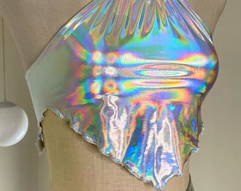 Y2K Silver Holographic Sequin Butterfly Halter Top - Etsy