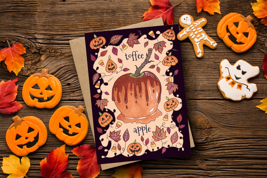 Toffee Apple Greetings Card & Envelope - Spooky and Cute Candy Apple ...