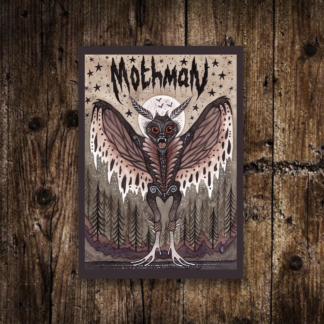 Mini A6 Mothman Print - Small Creepy Cryptids Illustration - Spooky ...