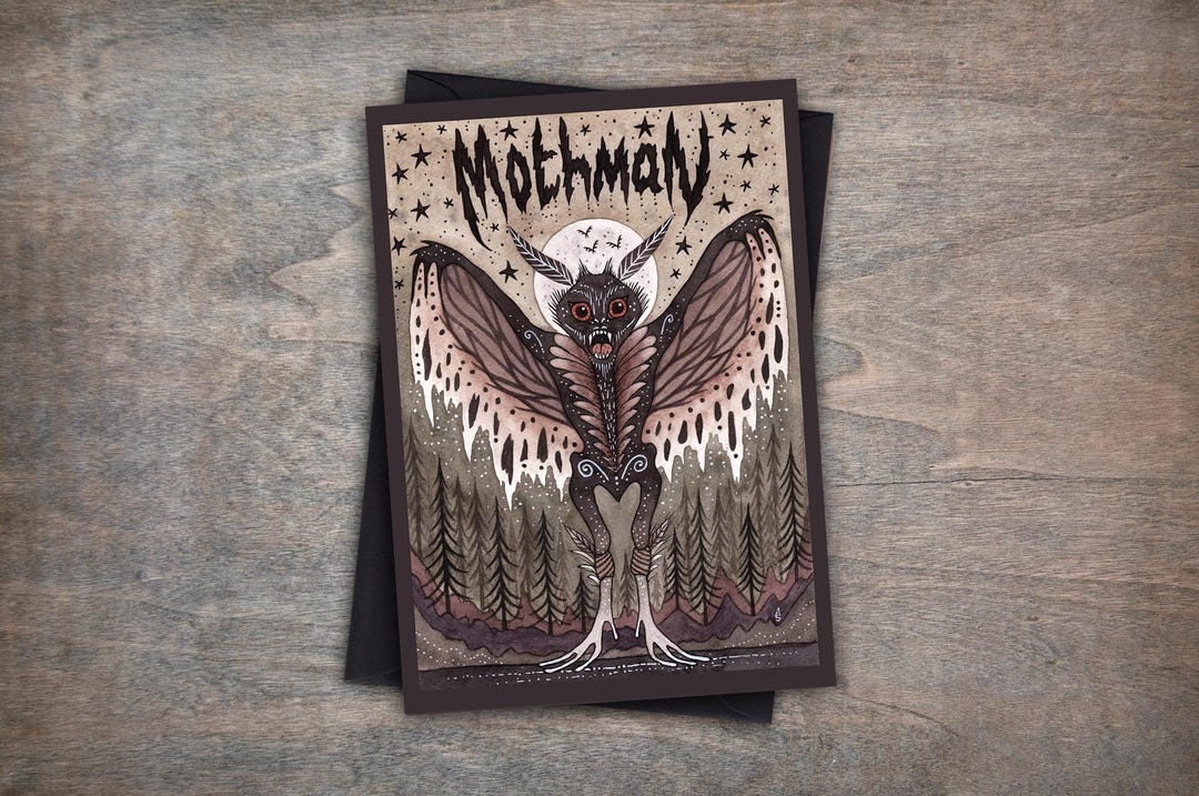 Mothman Greetings Card & Envelope - Creepy Cryptids Card - Spooky Moth ...