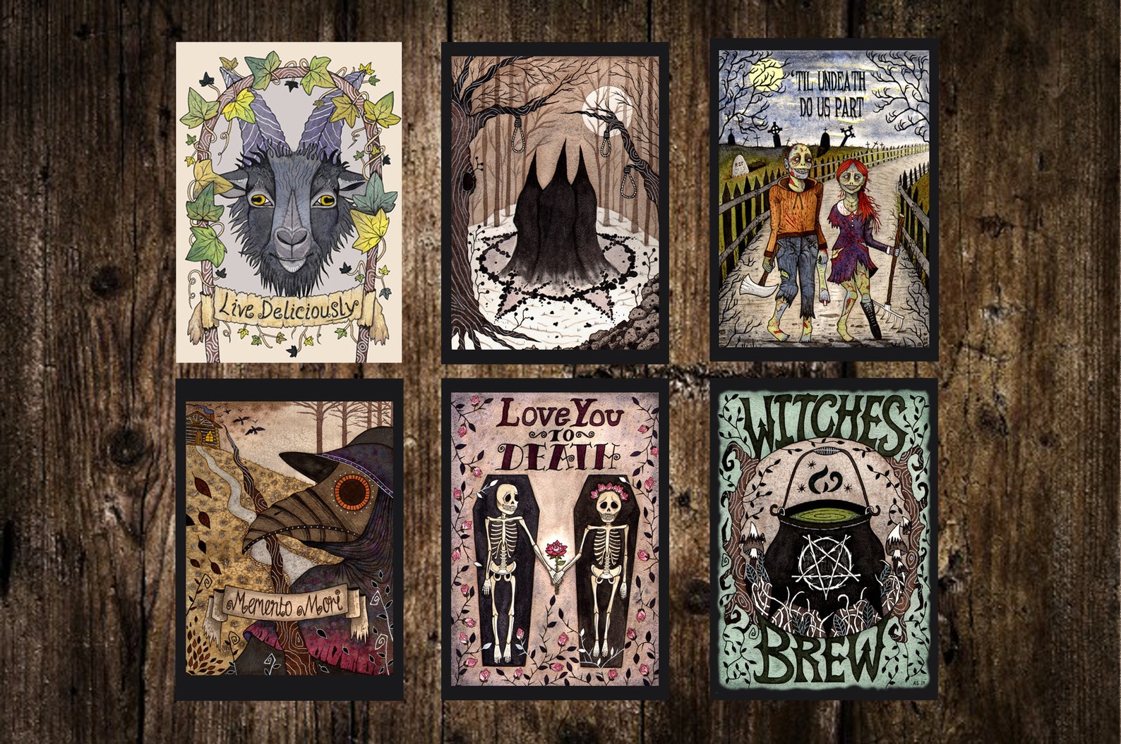 Set of 6 Mini Spooky Prints - Halloween Witchy Skeleton Coffin ...