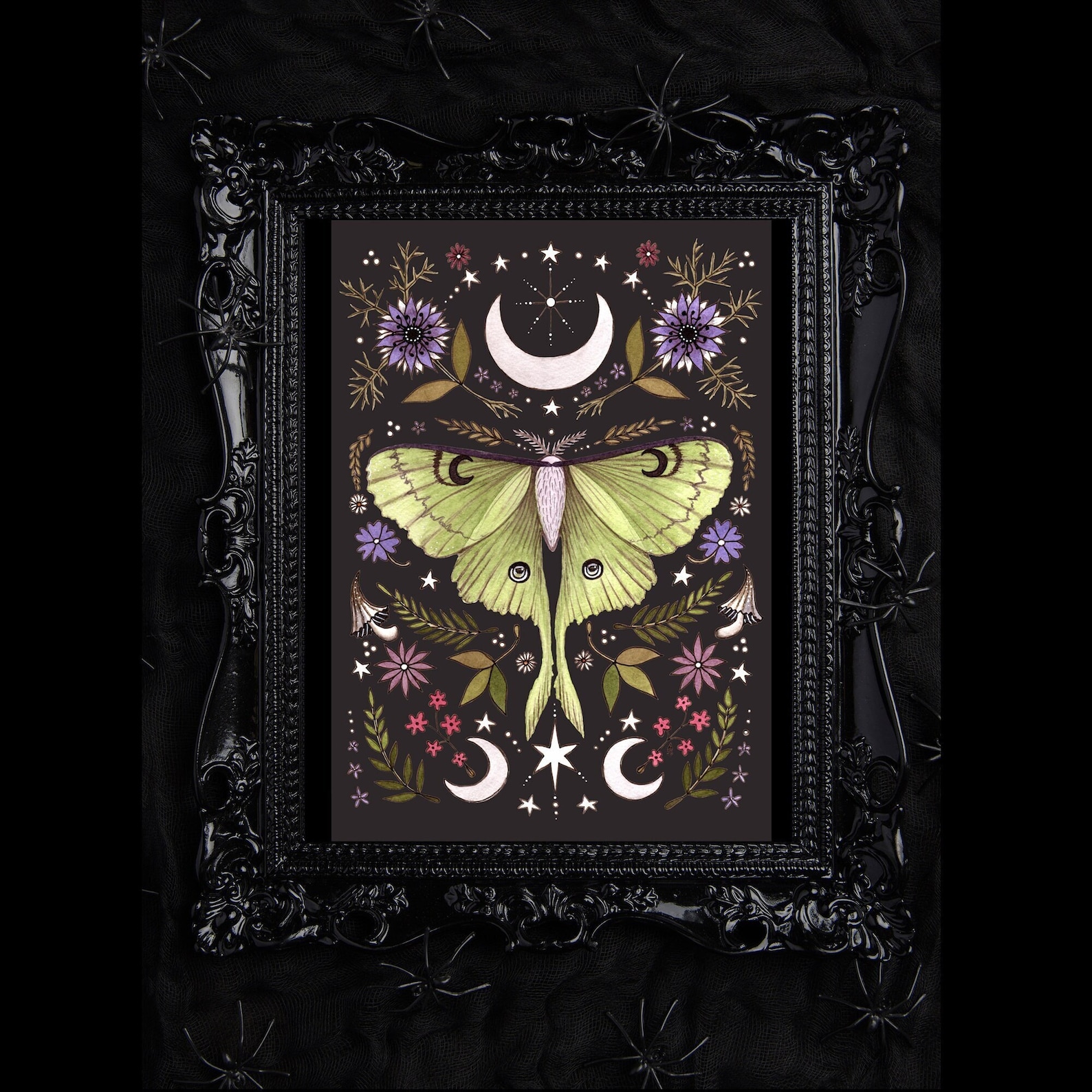 Luna Moth Print - Floral Botanical Moon Moth Spring Summer A5 - A4 - A3 ...