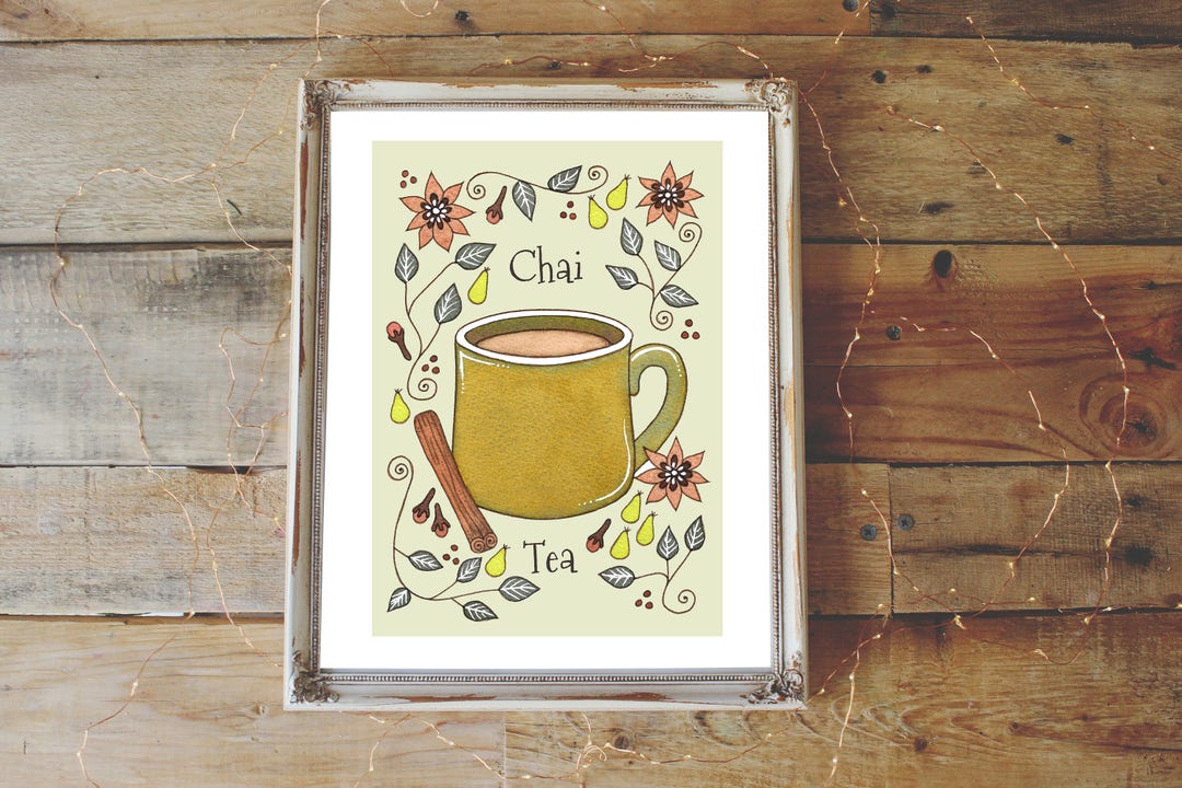 Chai Tea Print - A5 - A4 - A3 Spiced Tea Coffee Shop Green Illustration ...