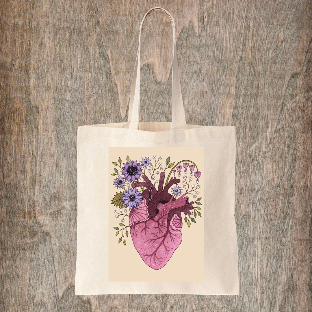Heart Bloom Tote Bag - Spring Summer Floral Anatomical Heart Fair Trade ...
