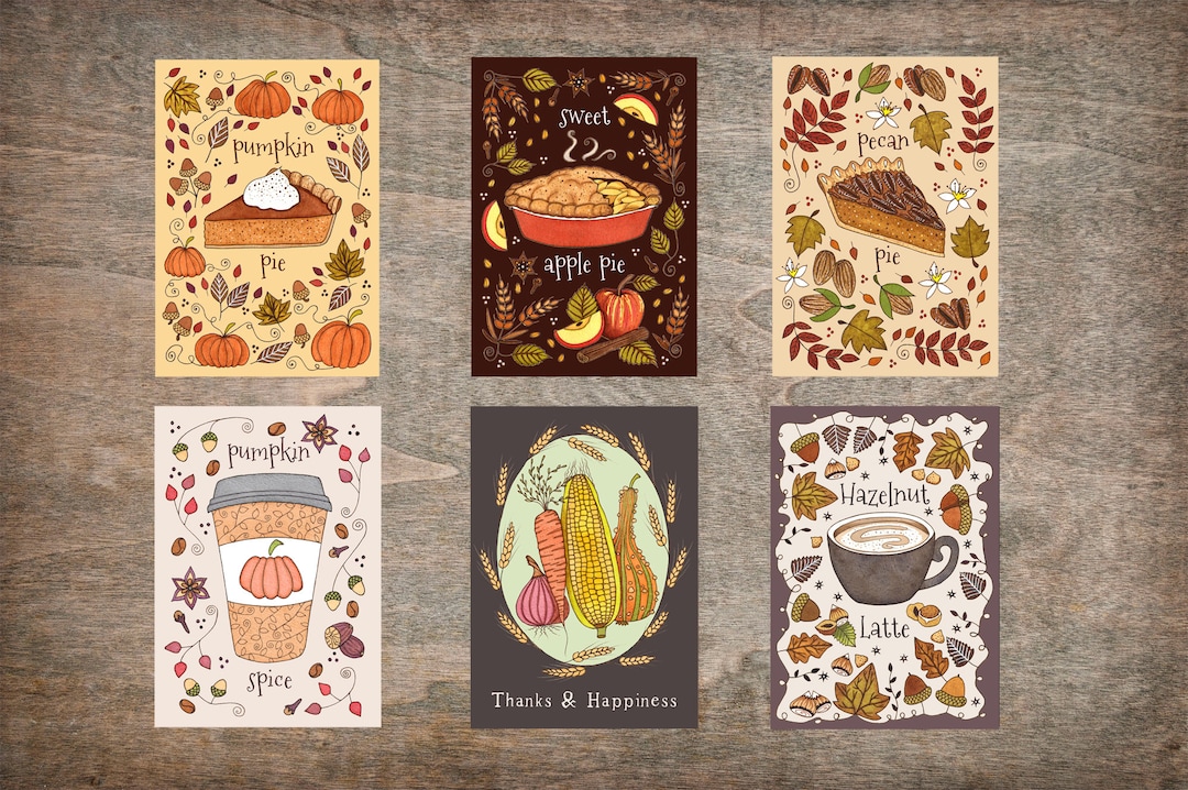 Set of 6 Mini Autumn Prints - Pumpkin Pie Pumpkin Spice Apple Pie Decor ...