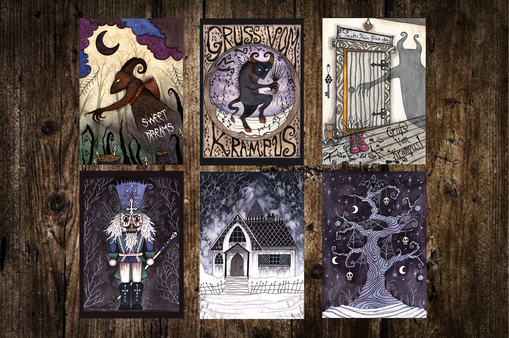 Set of 6 Mini Silent Nightmare Prints - Spooky A6 Krampus Night Creepy ...