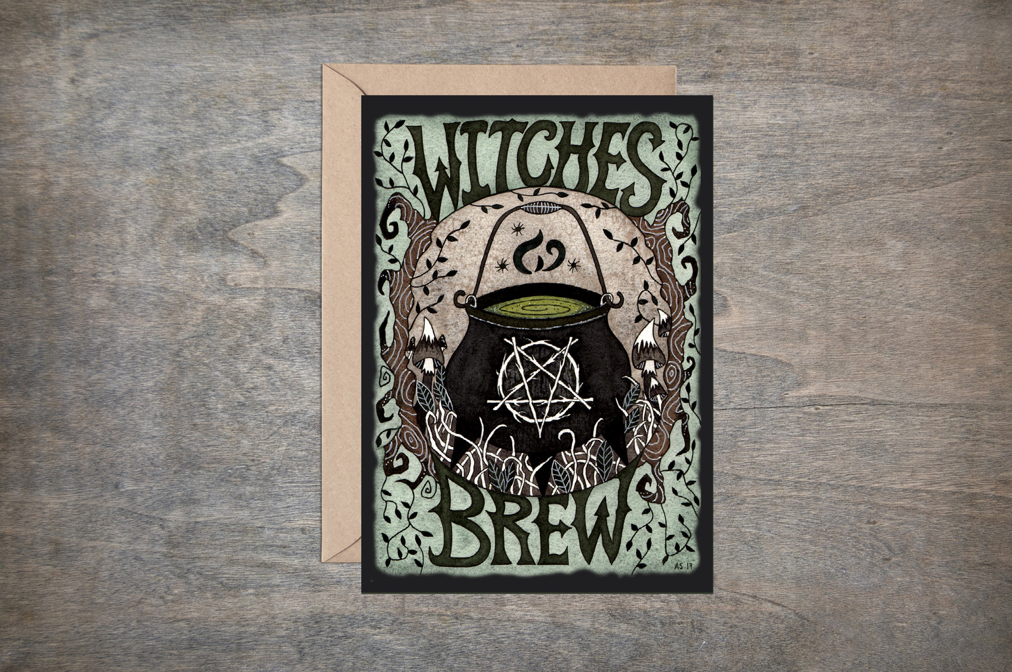 Witches Brew Greetings Card & Envelope Black Green Pentagram - Etsy UK