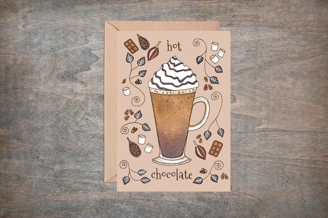 Hot Chocolate Greetings Card & Envelope Whimsical Cosy Cocoa - Etsy UK