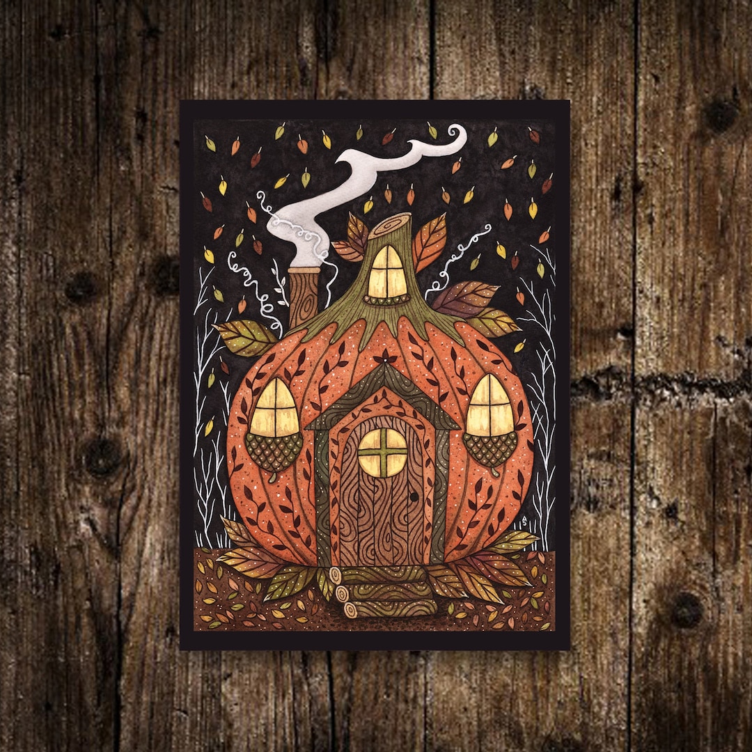 Mini Pumpkin House Print - Small A6 Whimsical Pumpkin Fairy Pixie ...