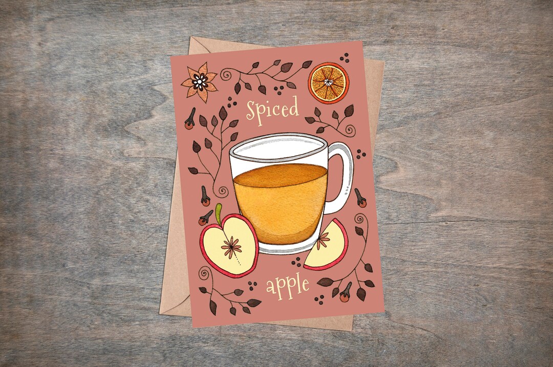 Spiced Apple Greetings Card & Envelope Whimsical Cosy Hot - Etsy
