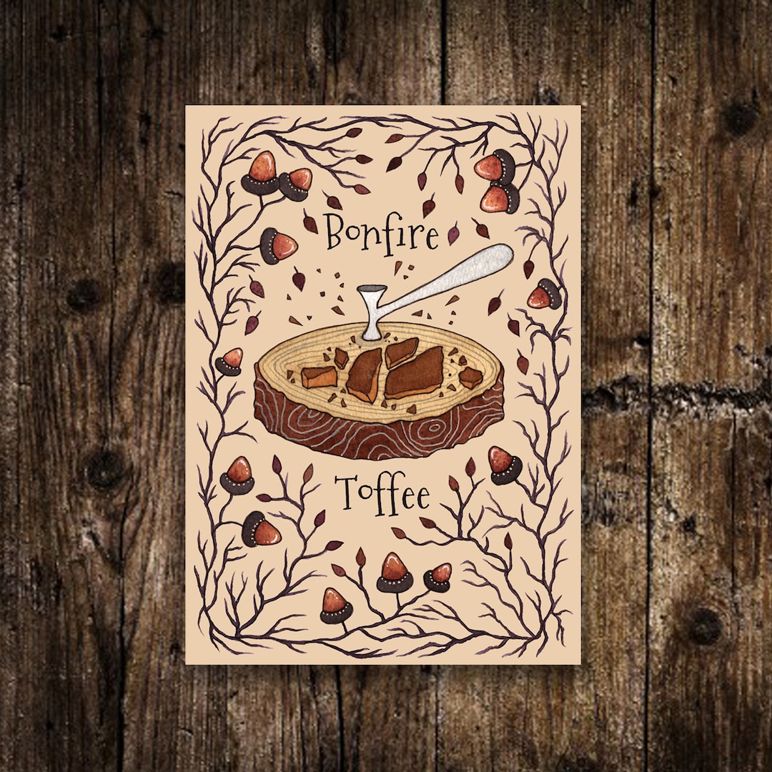 Mini Bonfire Toffee Print - Small A6 Bonfire Night Toffee Illustration ...
