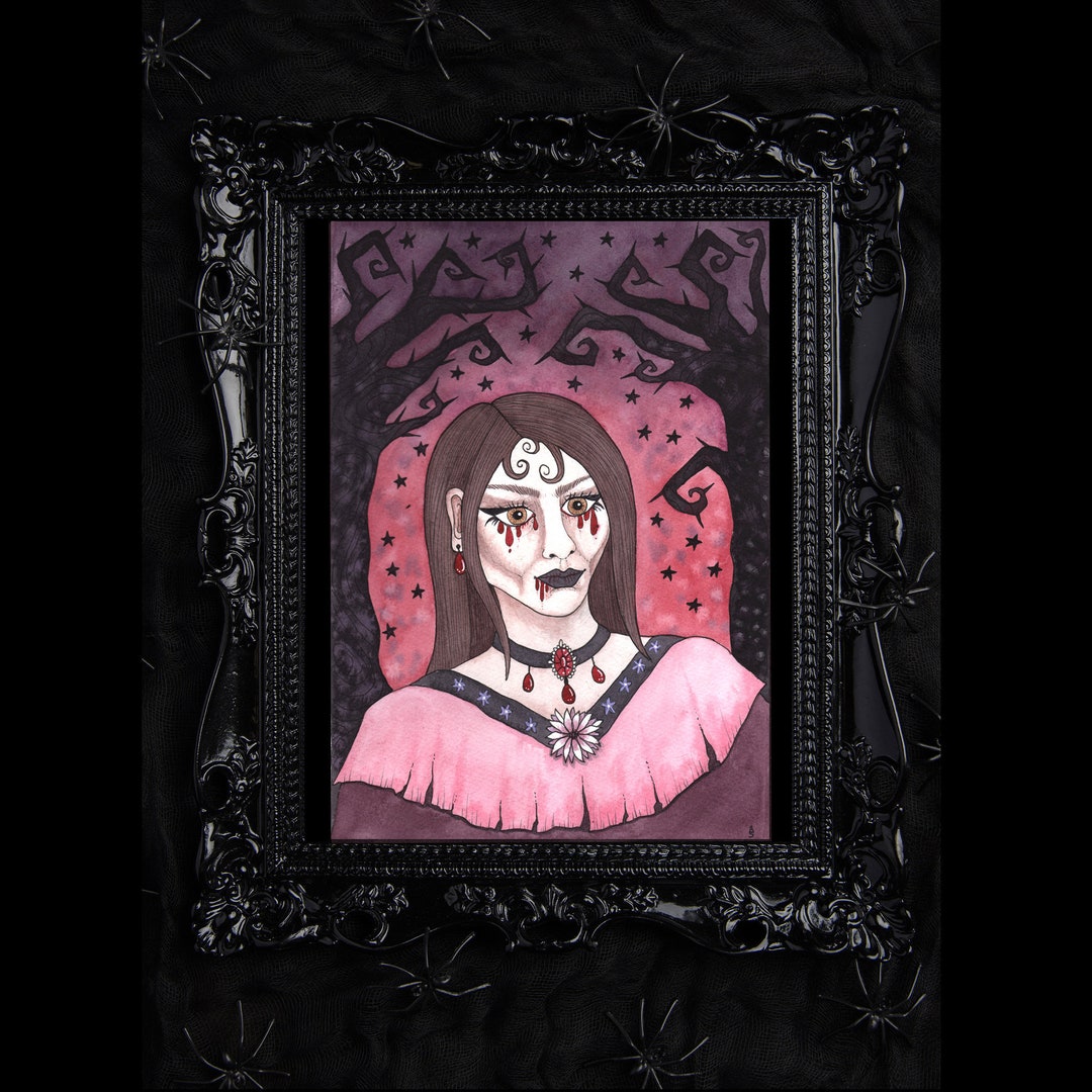 The Huntress Illustration Print - Watercolour Gothic Victorian Vampire ...