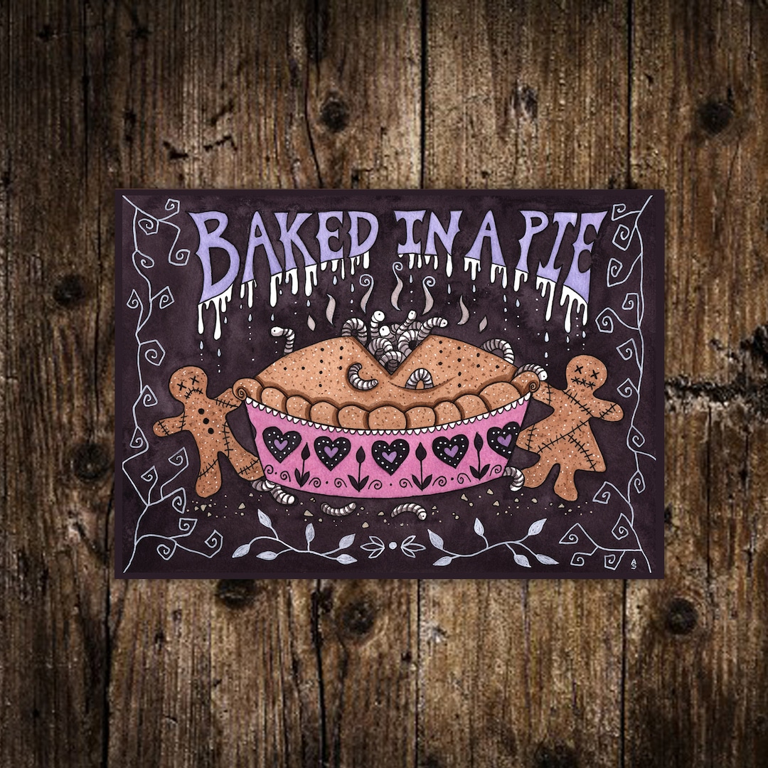 Mini A6 Baked in A Pie Print - Small Spooky Maggot Gingerbread Pie ...
