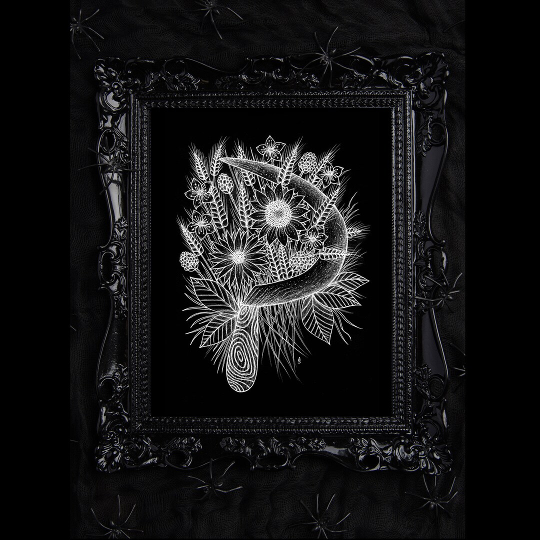 Autumn Sickle Print - Harvest Wheat Berries and Sunflower A5 - A4 - A3 ...