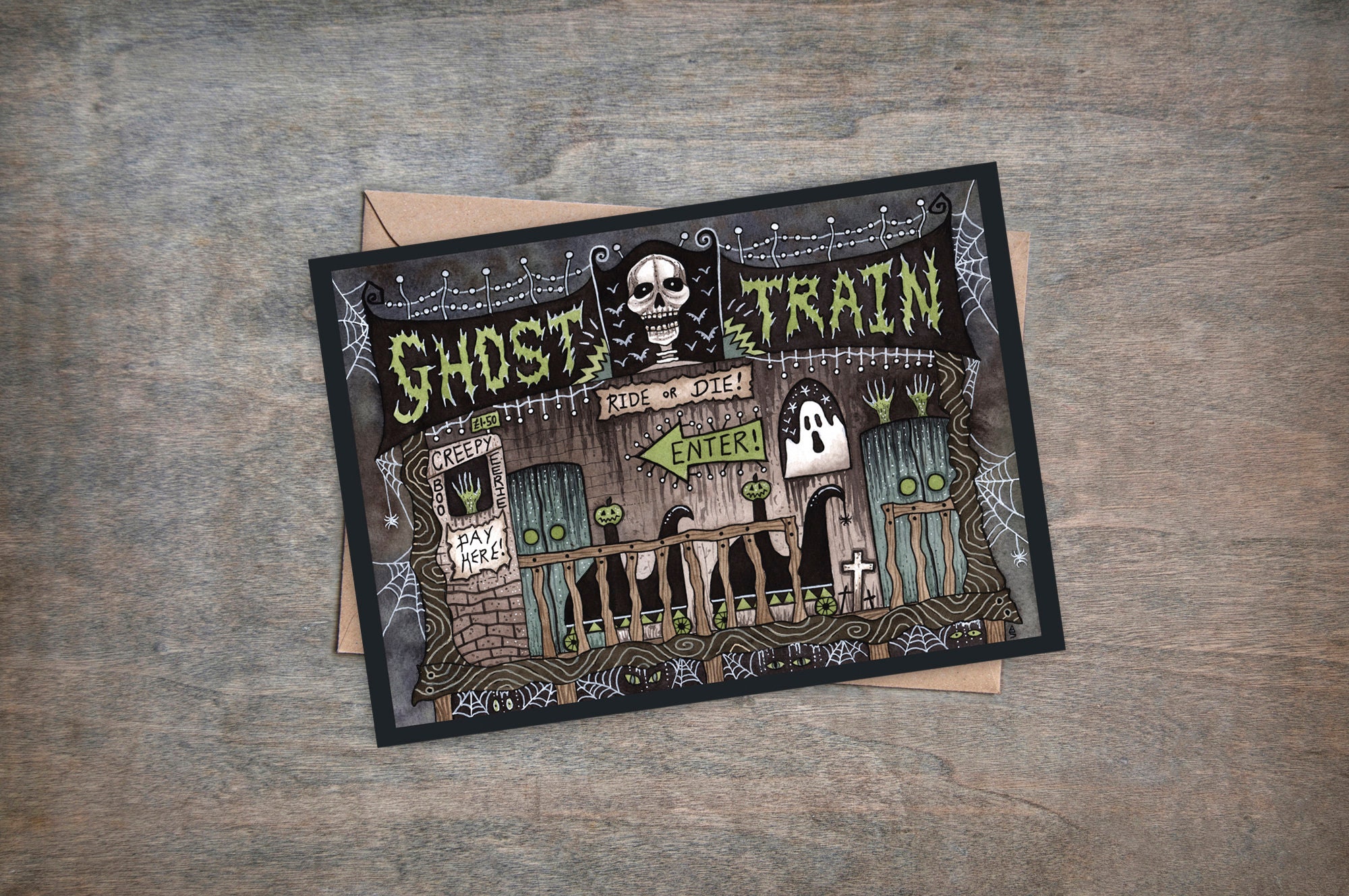 Ghost Train Greetings Card & Envelope - Spooky Funfair Horror Ride ...