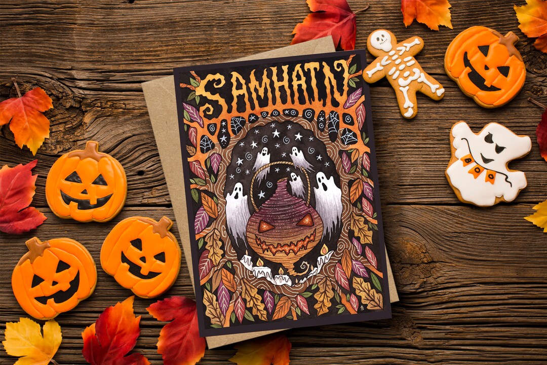 Samhain Greetings Card & Envelope - Spooky Pagan Halloween Turnip Jack ...