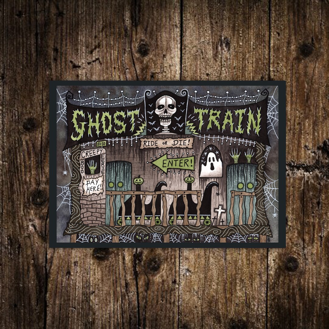Mini Ghost Train Print - Small A6 Spooky Funfair Horror Ride ...