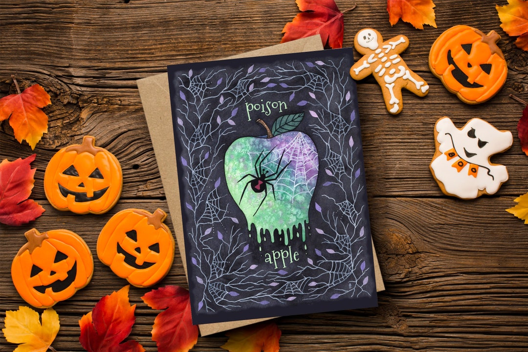 Poison Apple Greetings Card & Envelope - Spooky Poisonous Spider Candy ...