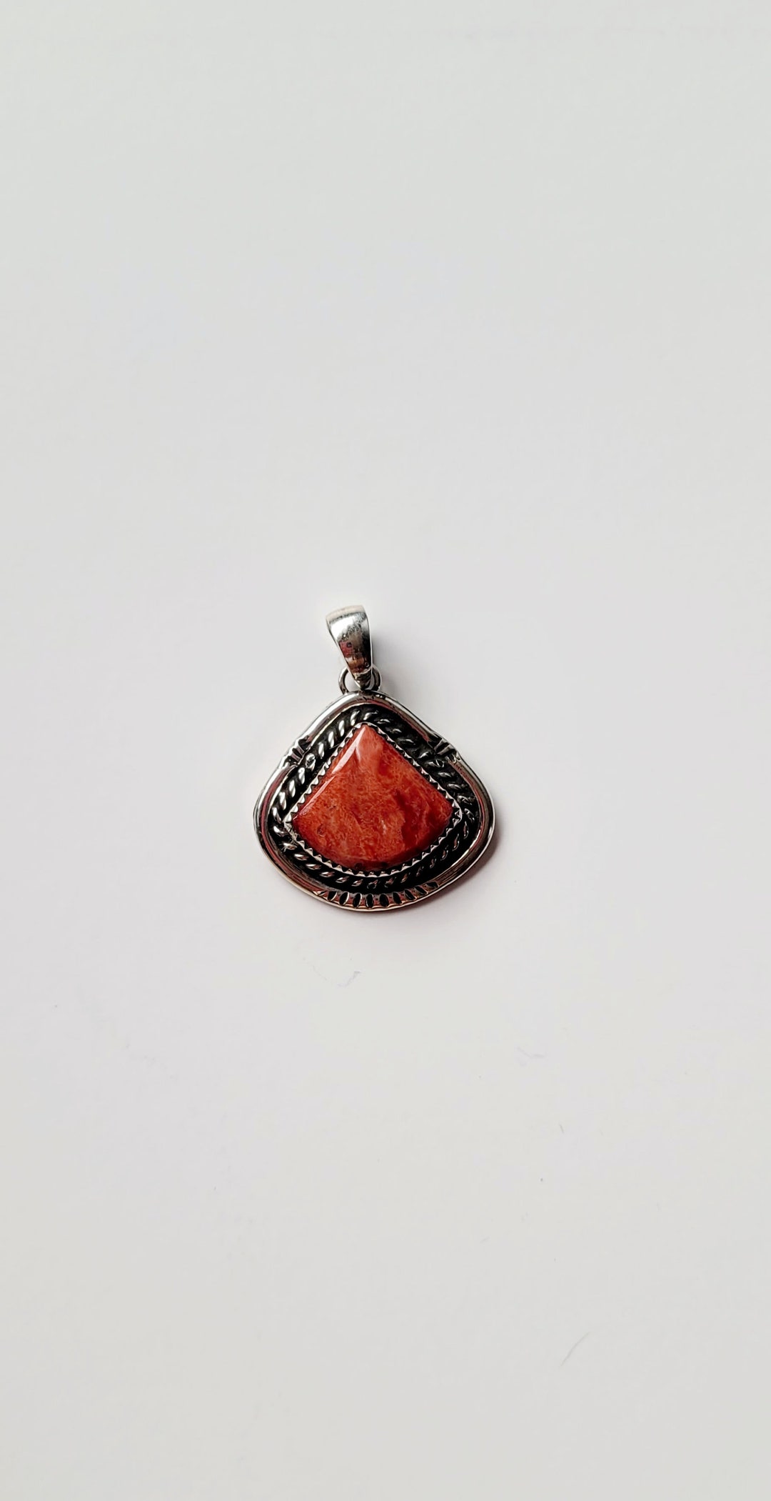 Red Spiny Oyster Shell Pendant Sterling Silver Native American Handmade ...