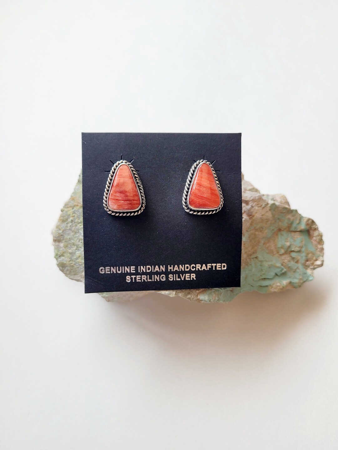 Triangle Red Spiny Oyster Shell Stud Earrings Sterling Silver Native ...