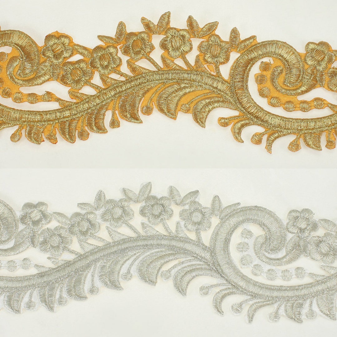 Iron on Metallic Silver Lace by the Yard Silver Embroidery Lace Trim ...