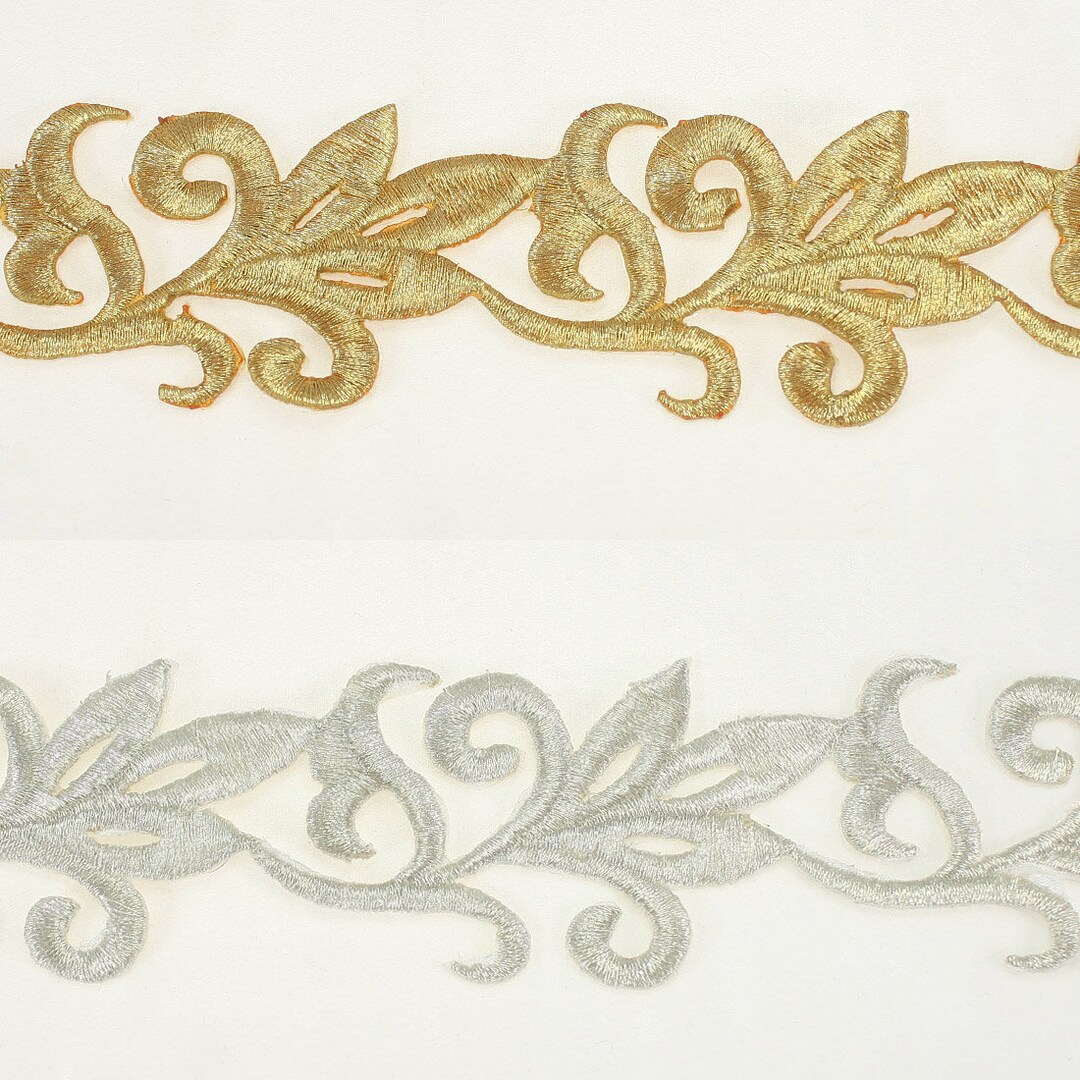 Iron on Lace Trim Patches Metallic Gold or Silver Lace Embroidery Lace ...
