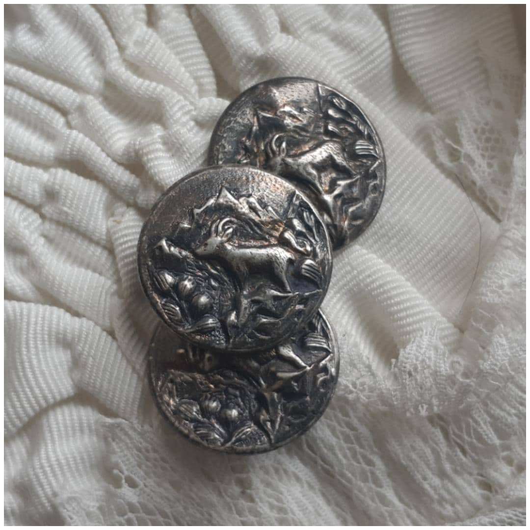 3 Antique French Hunting Buttons/ Collectible / Goat on Cliff Embossed ...