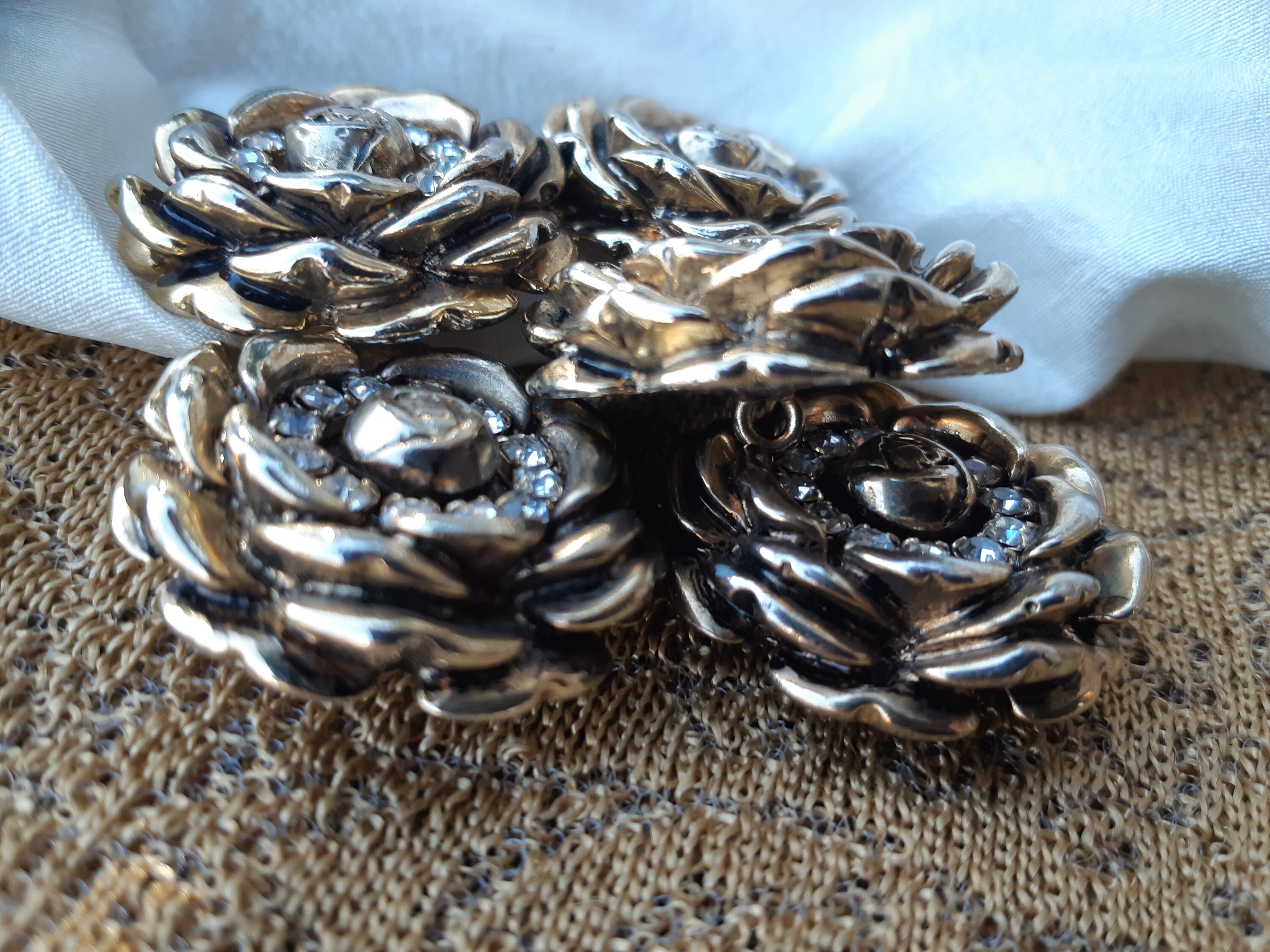 5 Large Gold Flowers Buttons With Rhinestones French Couture Buttons ...