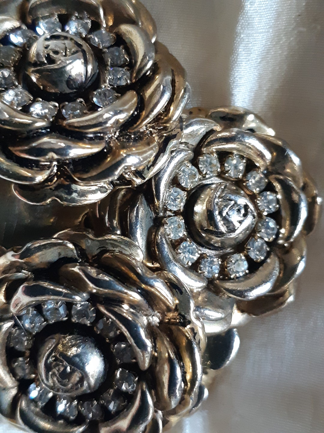 5 Large Gold Flowers Buttons With Rhinestones French Couture Buttons ...