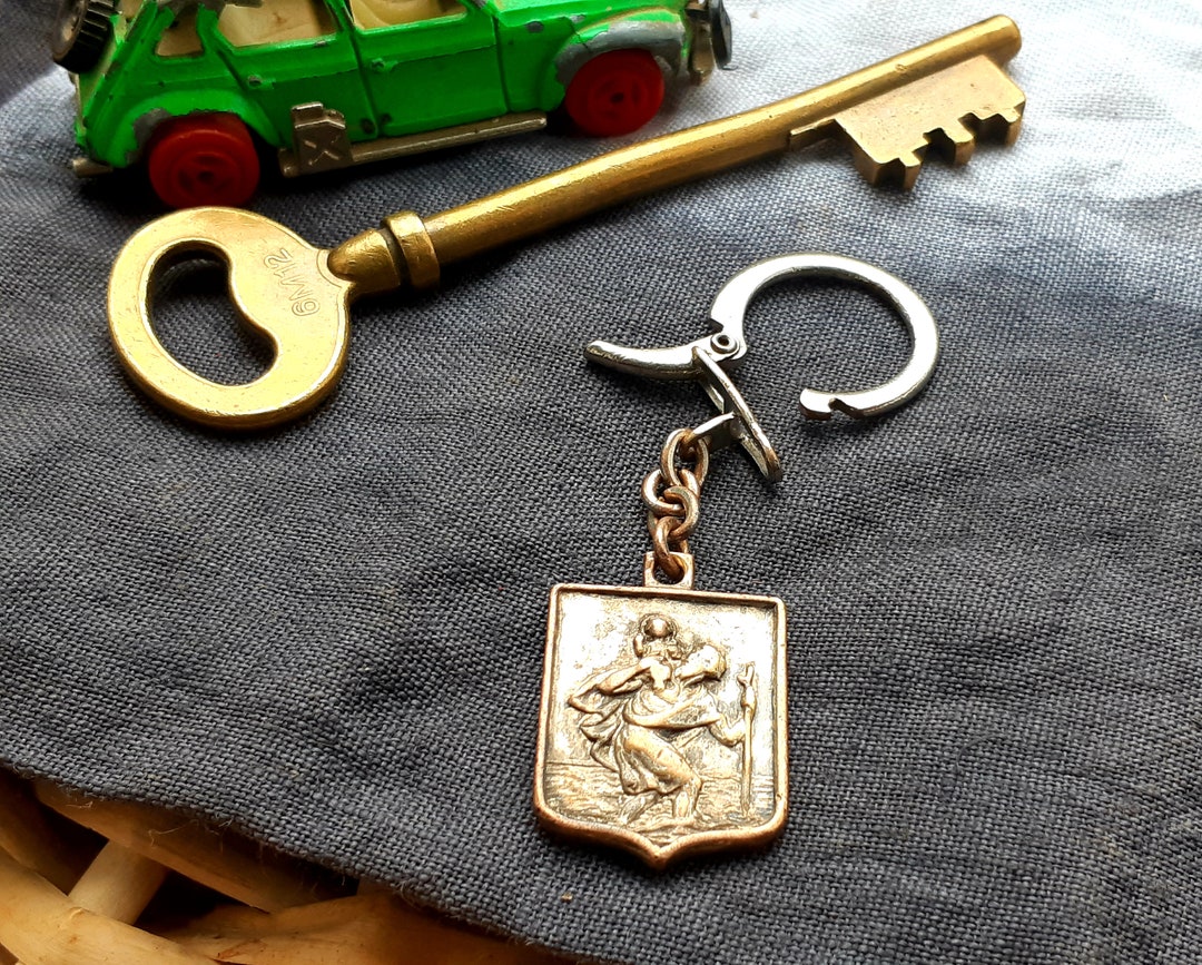 1920's Protect Us French Saint Christopher Keychain Fleur De Lys # ...