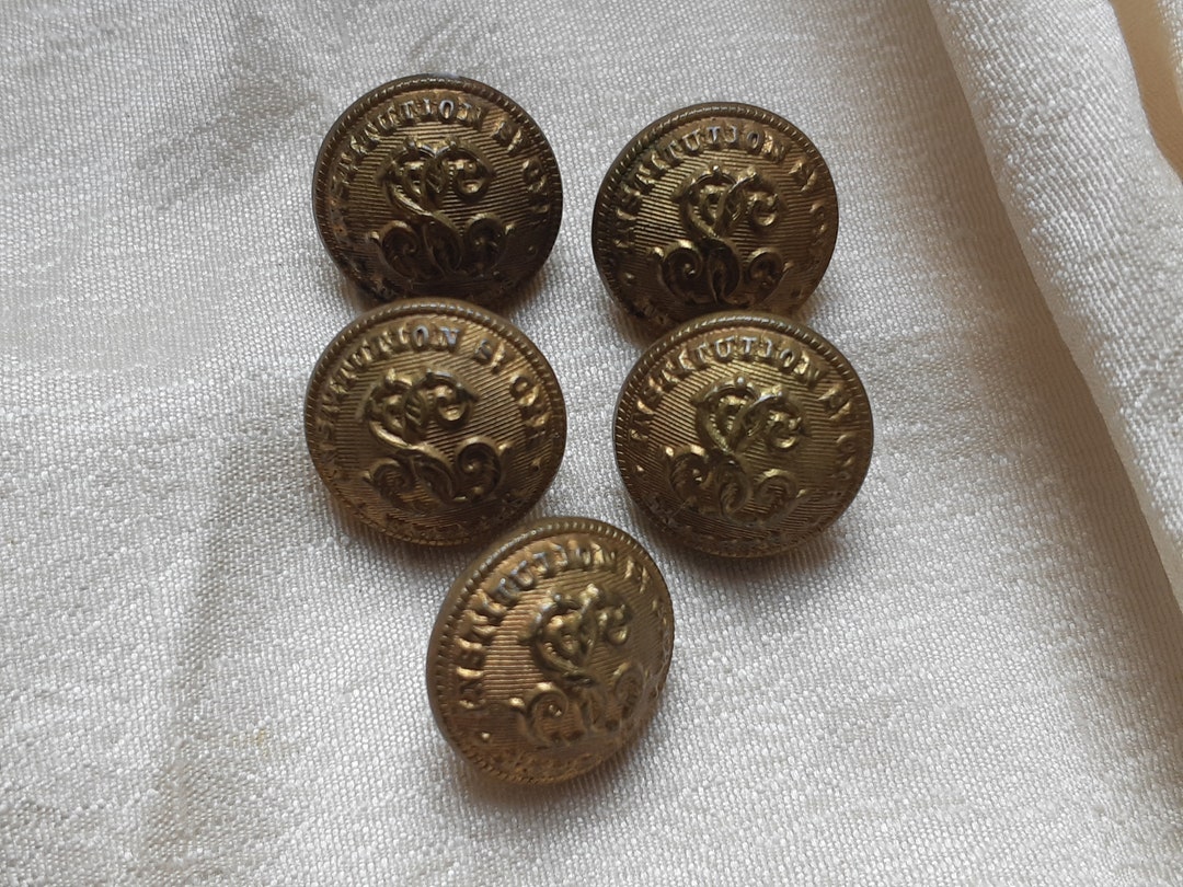 Antique French Brass Buttons: Embossed St Cyr Shank Buttons, Set of 5 ...