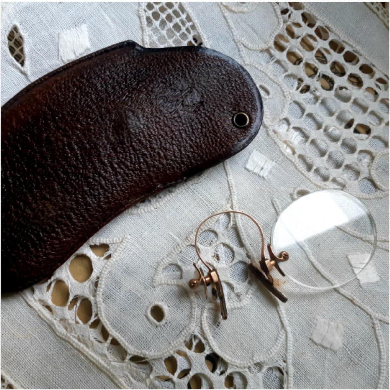 Antique French Gold Pinch Glasses Paris Leather Case Spectacles # ...