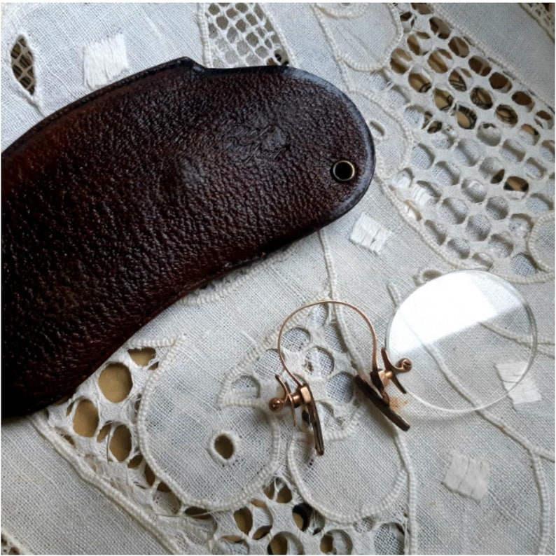 Antique French Gold Pinch Glasses Paris Leather Case Spectacles # ...