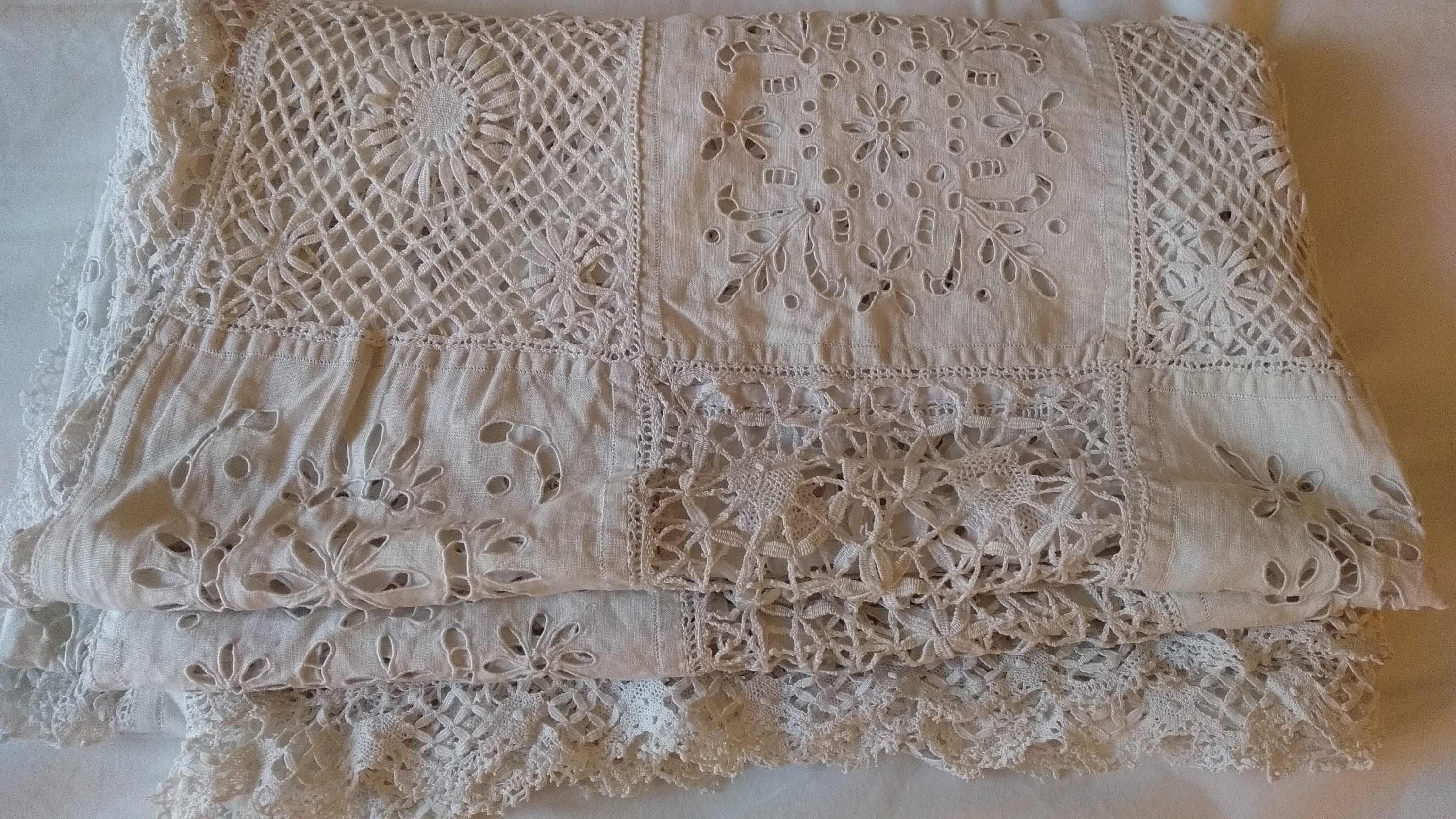 RARE 19th C. White Lace Bedspread French Cotton and Linen Cover ...