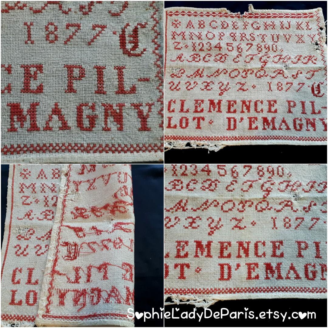 1877 Victorian Redwork Sampler French Hand Embroidered With Name and ...