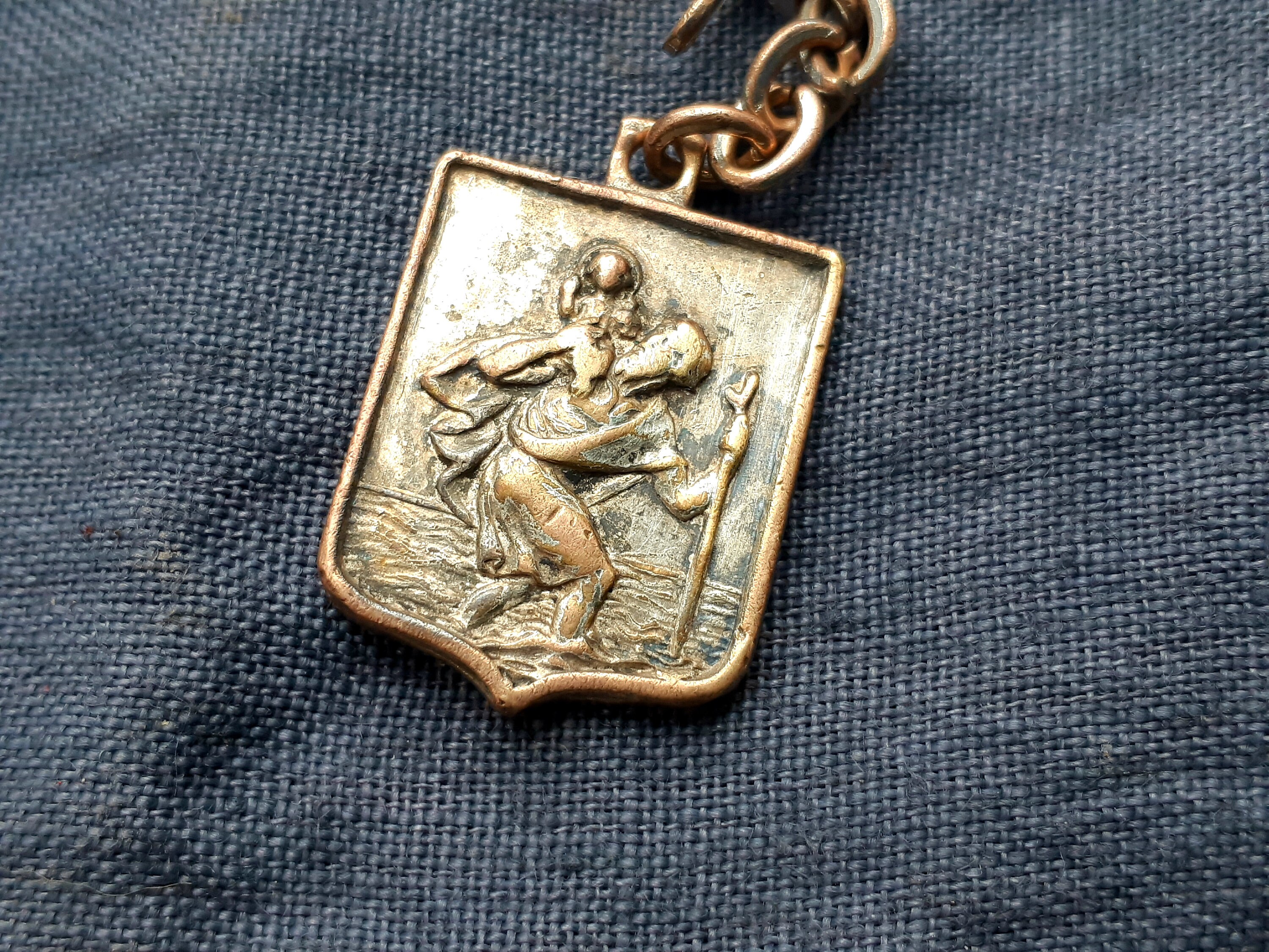 1920's Protect Us French Saint Christopher Keychain Fleur De Lys # ...