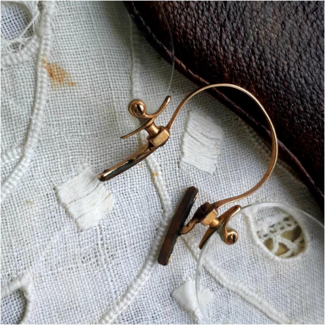 Antique French Gold Pinch Glasses Paris Leather Case Spectacles ...