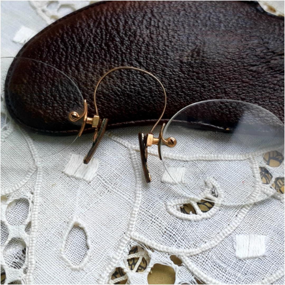Antique French Gold Pinch Glasses Paris Leather Case Spectacles ...