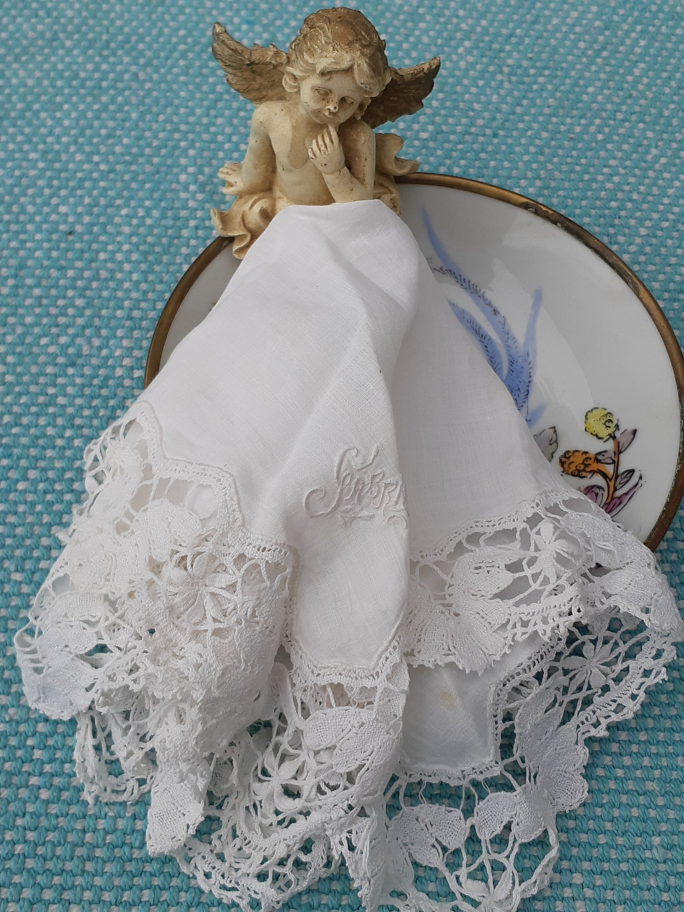 Bride Handkerchief Gabrielle Monogram Antique Handmade White - Etsy