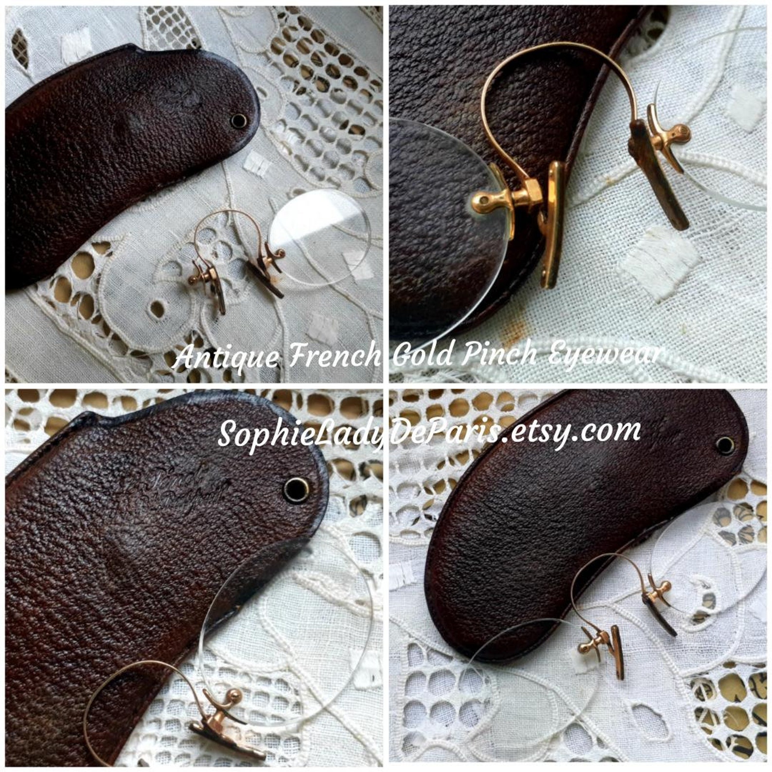 Antique French Gold Pinch Glasses Paris Leather Case Spectacles ...