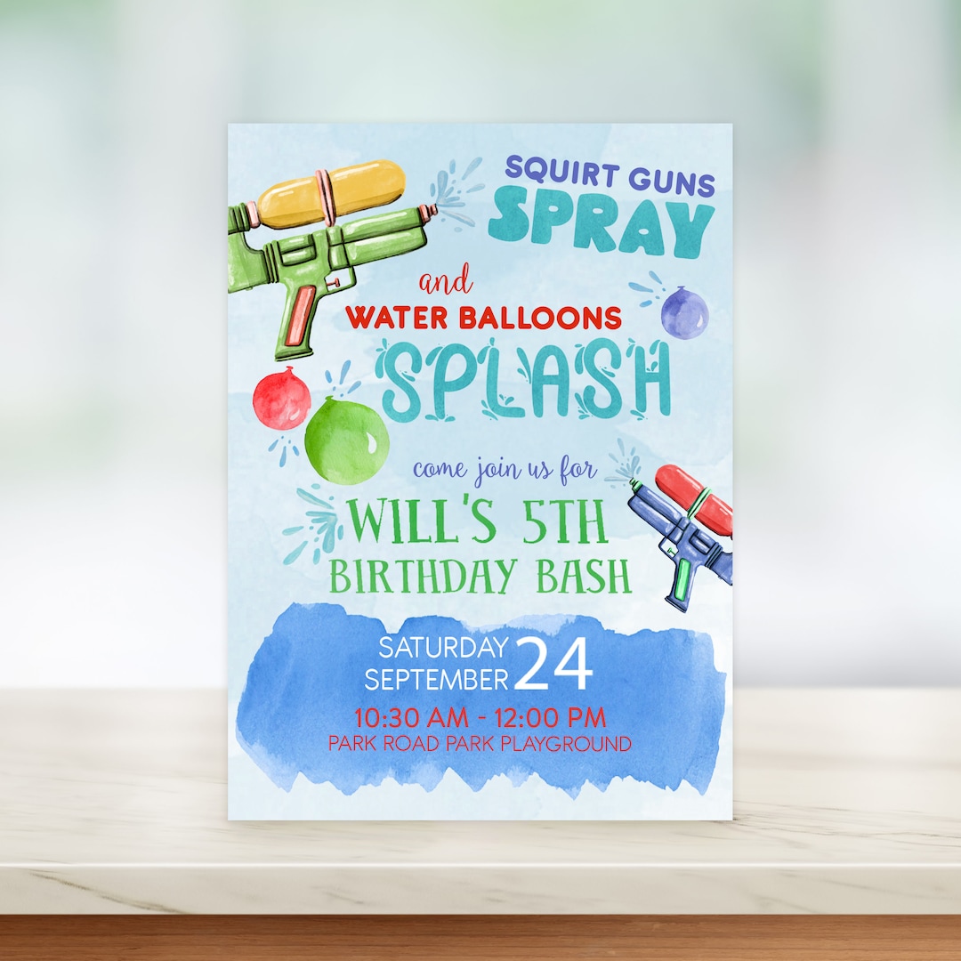 Water Gun Birthday Invitation - Etsy