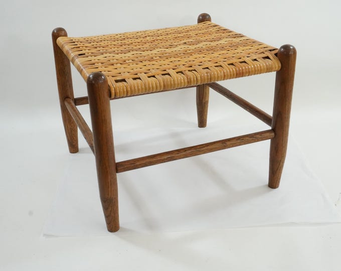 Stool, Oak and Cane Stool, Hand Woven Vintage Footstool, 17" Sq., X 13 ...