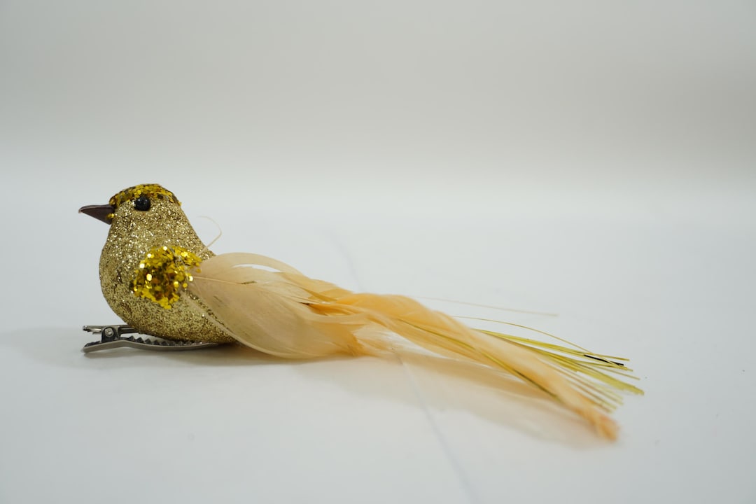 Gold Bird With Glitter and Trim, MCM Feathered Bird, Vintage Tree ...