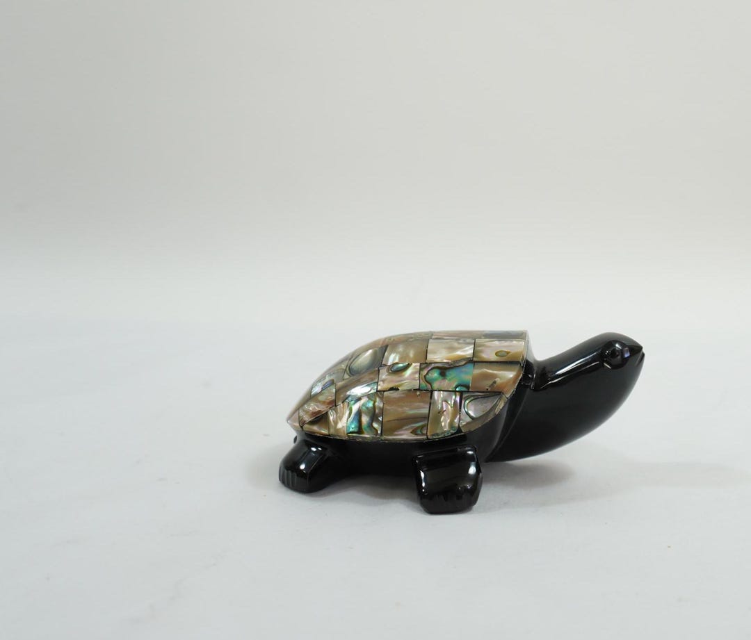 Abalone and Obsidian Turtle, Small Turtle, Shelf Decor, Desk ...