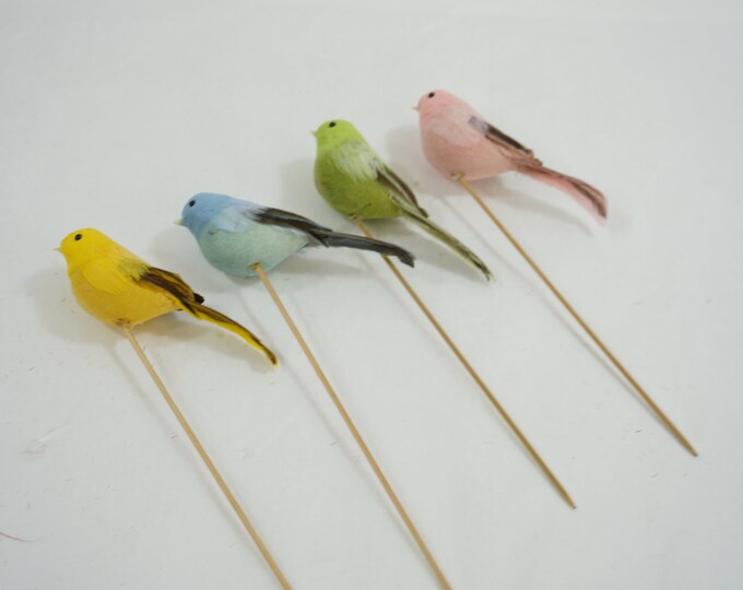 Artificial Birds, 4 Flocked & Feathered Birds, Wreath Floral Supplies ...